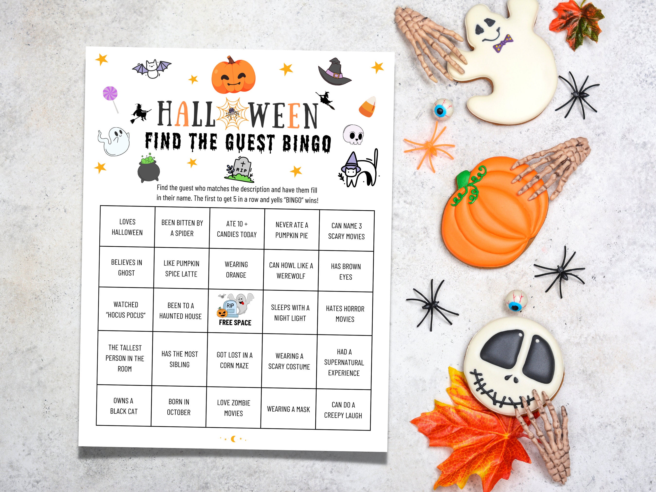 Halloween Find the Guest Bingo Game: Printable Party Icebreaker (PDF ...