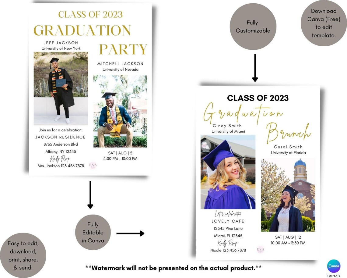 Graduation Party Invitation Template, Two Graduates Invitation With ...