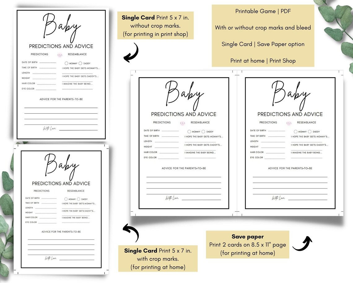 Minimalist Baby Predictions Card, Advice for Parents-to-be Card ...