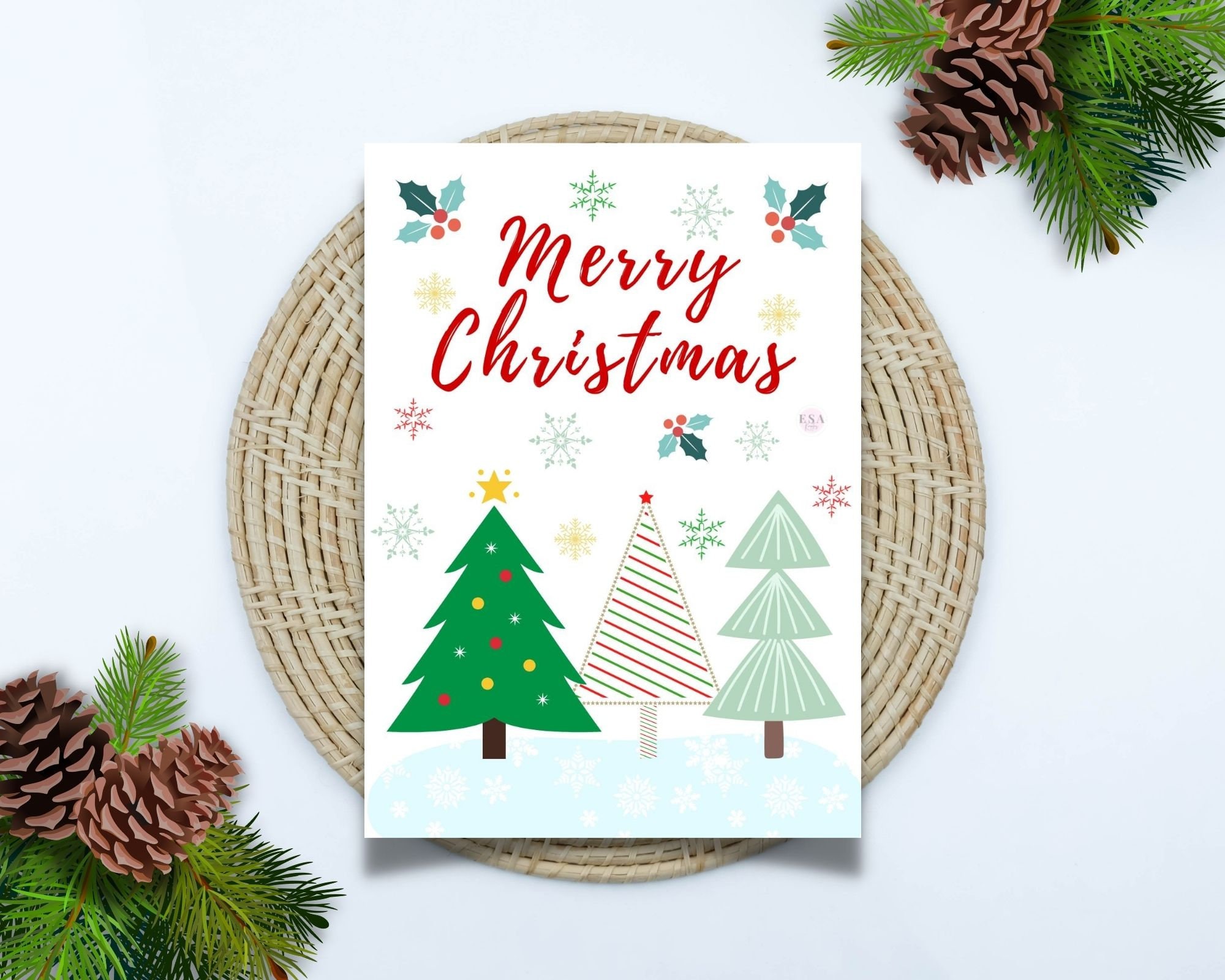 Merry Christmas Card, Printable Christmas Tree Card, Christmas Greeting ...