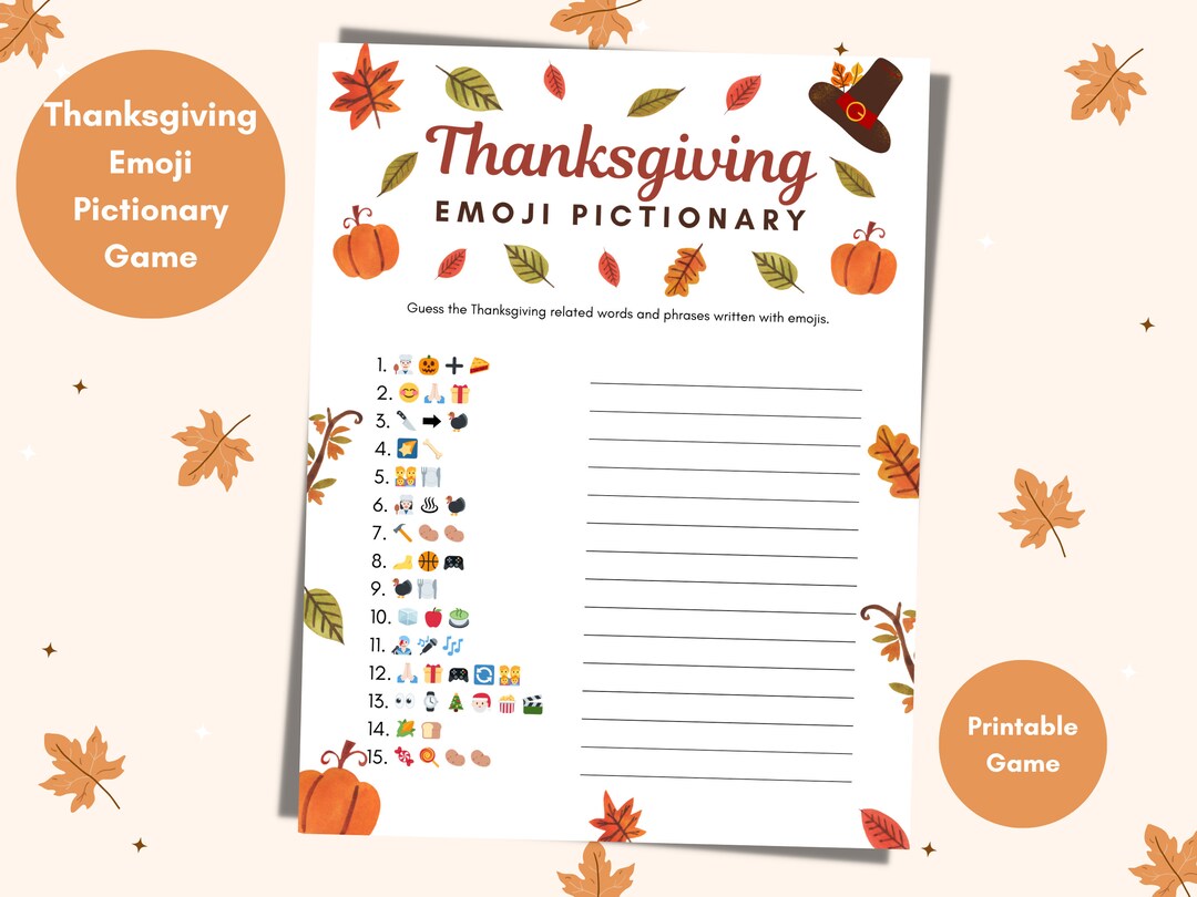 Emoji Pictionary Game | Thanksgiving Emoji Game | Printable Emoji Game ...