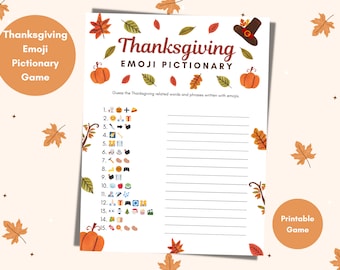 Thanksgiving Emoji Pictionary Game | Printable Thanksgiving Game ...