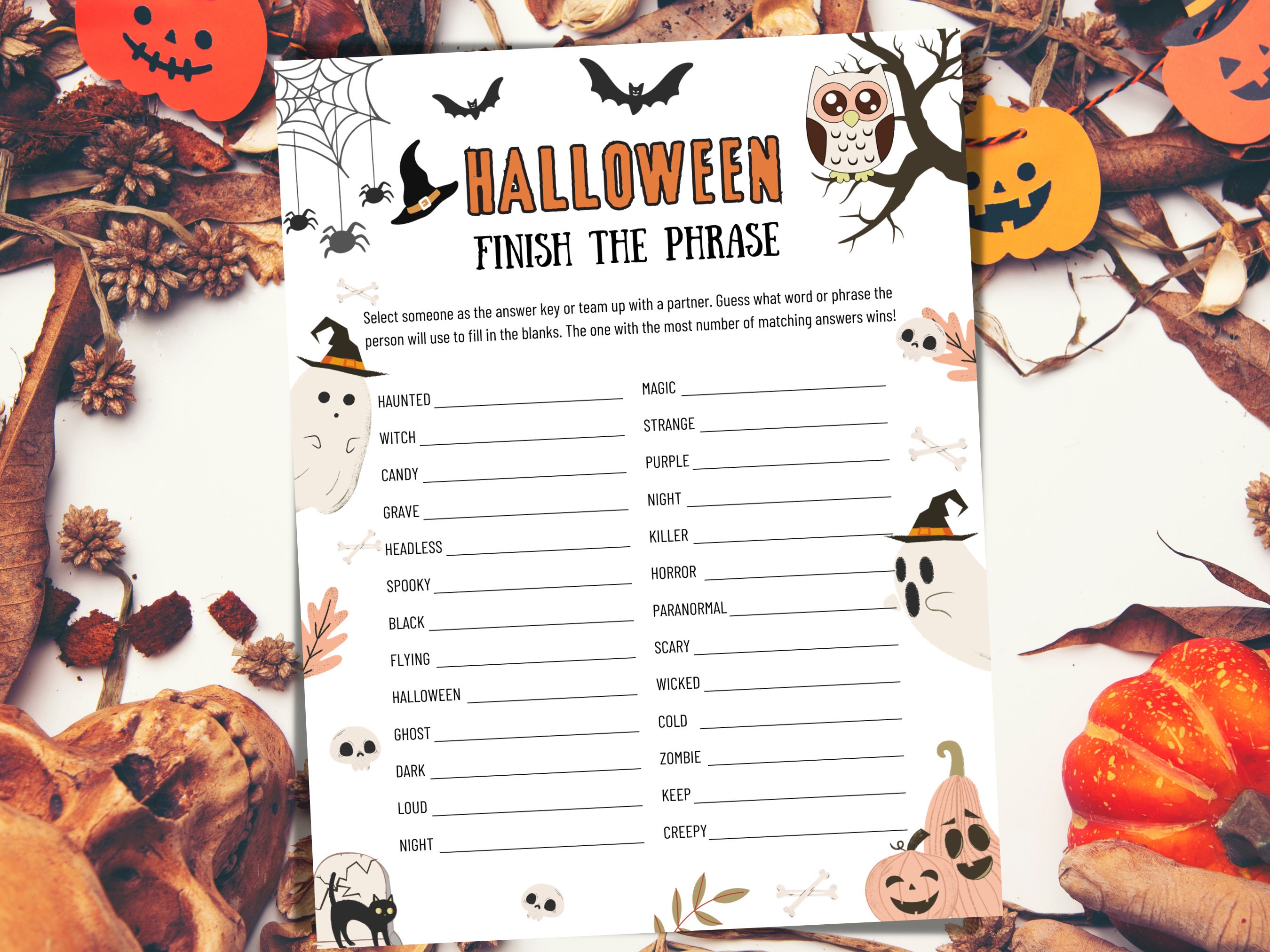 Halloween Finish the Phrase Game: Printable Party Activity (PDF) - Etsy