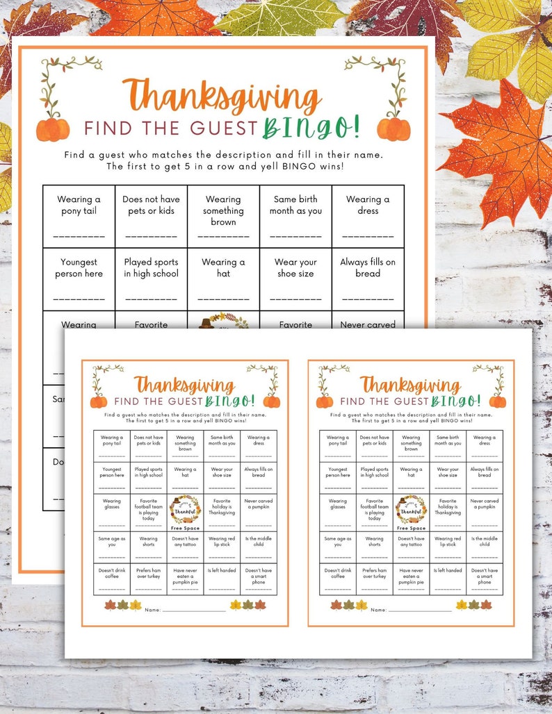 Thanksgiving Bingo Find the Guest Game Thanksgiving Printable - Etsy