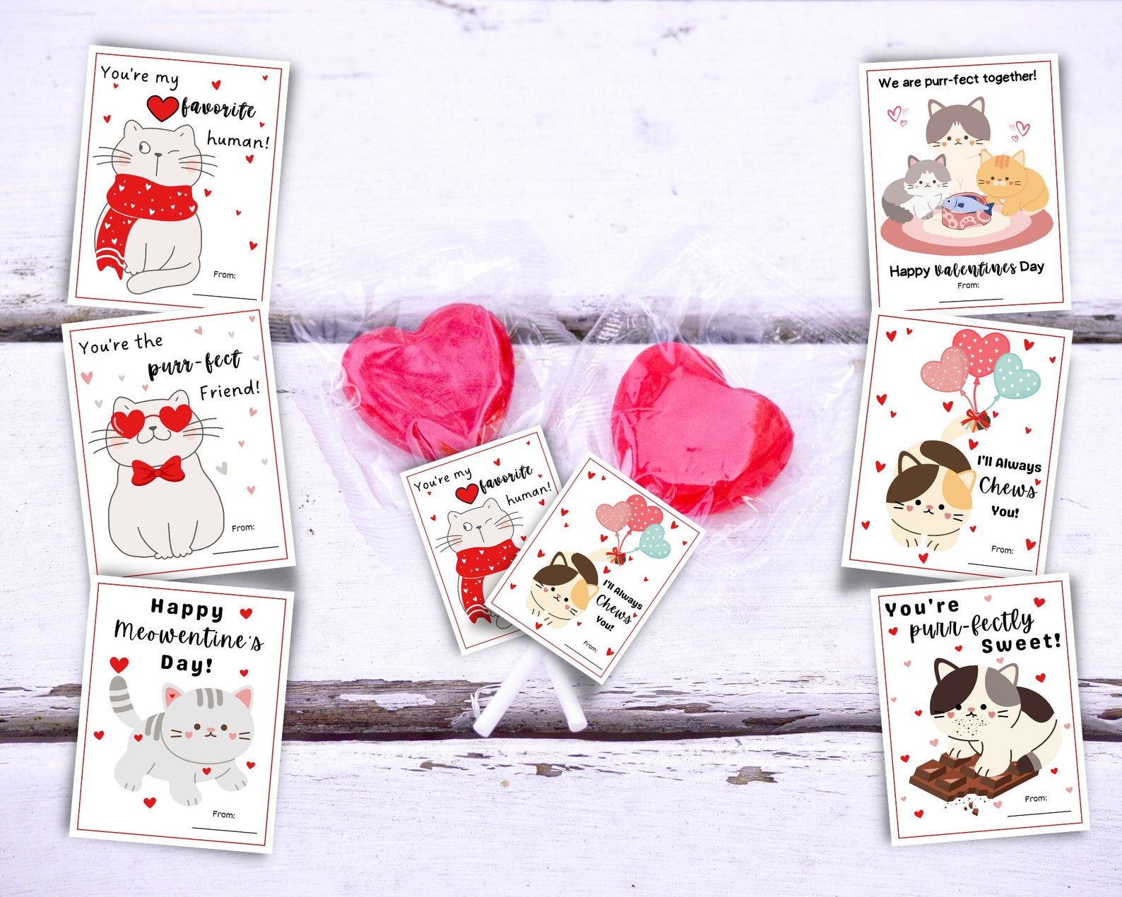 Cat Valentine Card, Valentines Day Card for Kids, Cat Valentine Tag ...