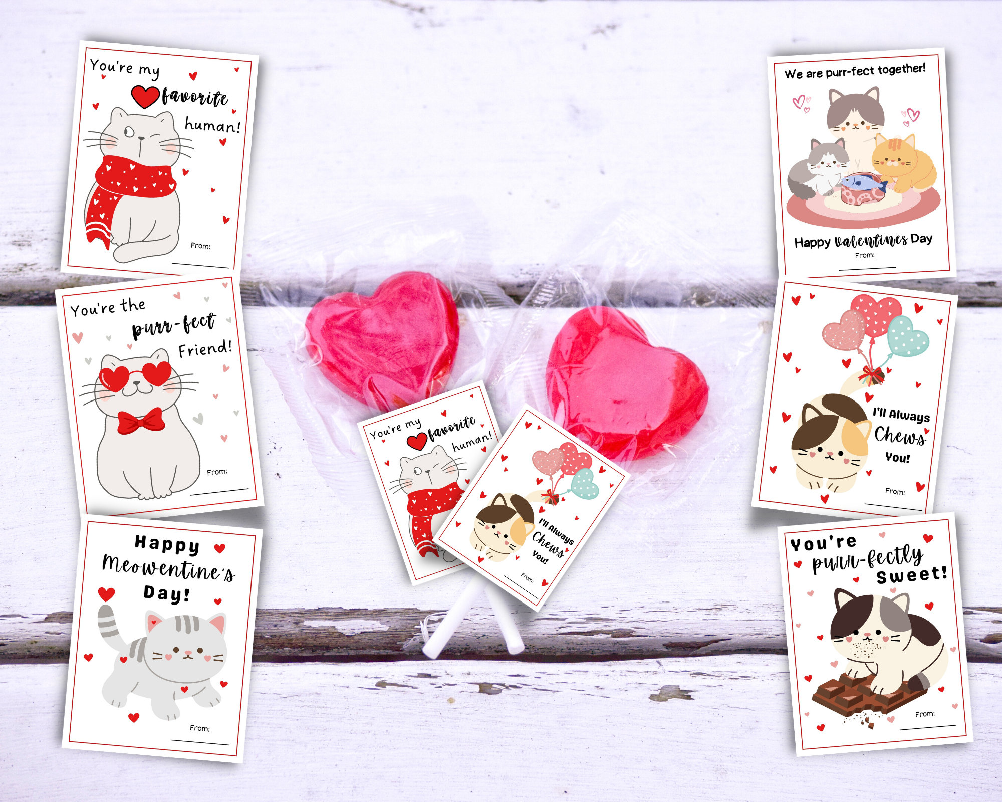 Cat Valentine Card, Valentines Day Card for Kids, Cat Valentine Tag ...