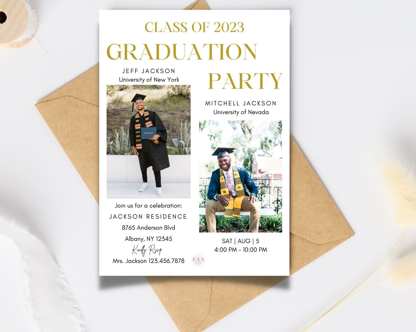 Graduation Party Invitation Template, Two Graduates Invitation With ...