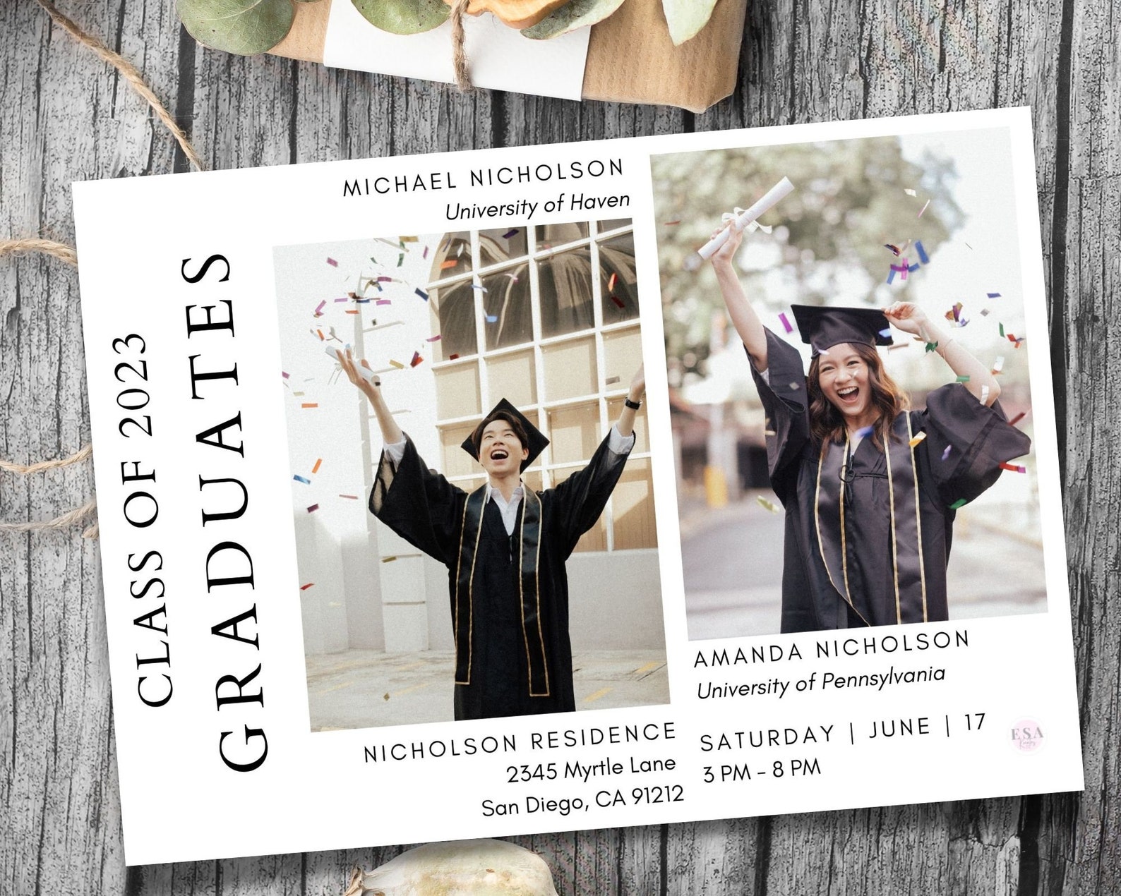 Graduation Party Invitation Template, Two Graduates Invitation With ...