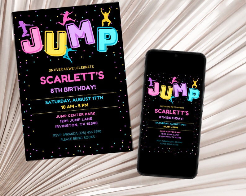 Trampoline Park Birthday Invitation: Jump Party, Editable Canva ...