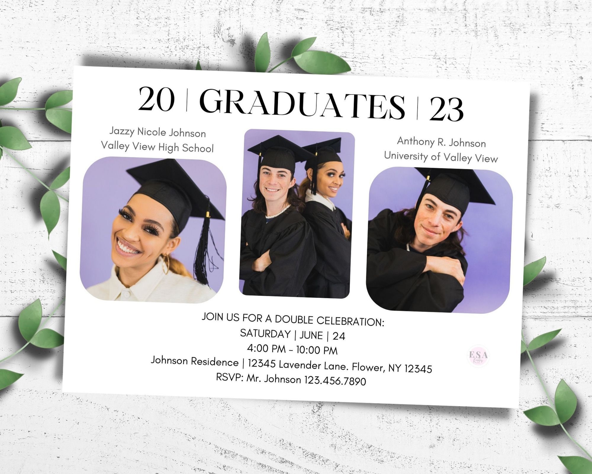 Double Graduation Party Invitation Template: Photo Collage (digital ...