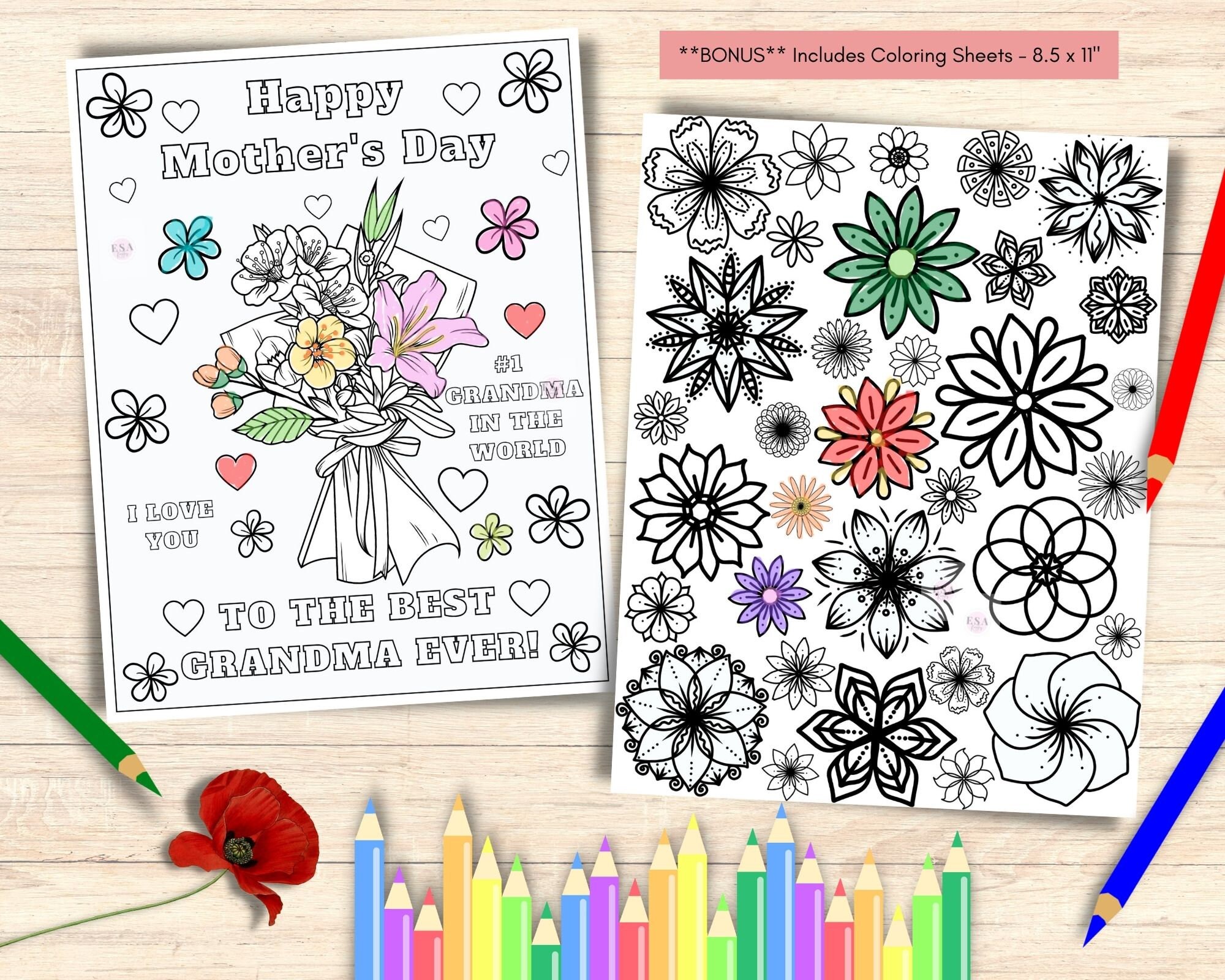 Grandma Printable Mothers Day Coloring Card for Kids, Grandma ...