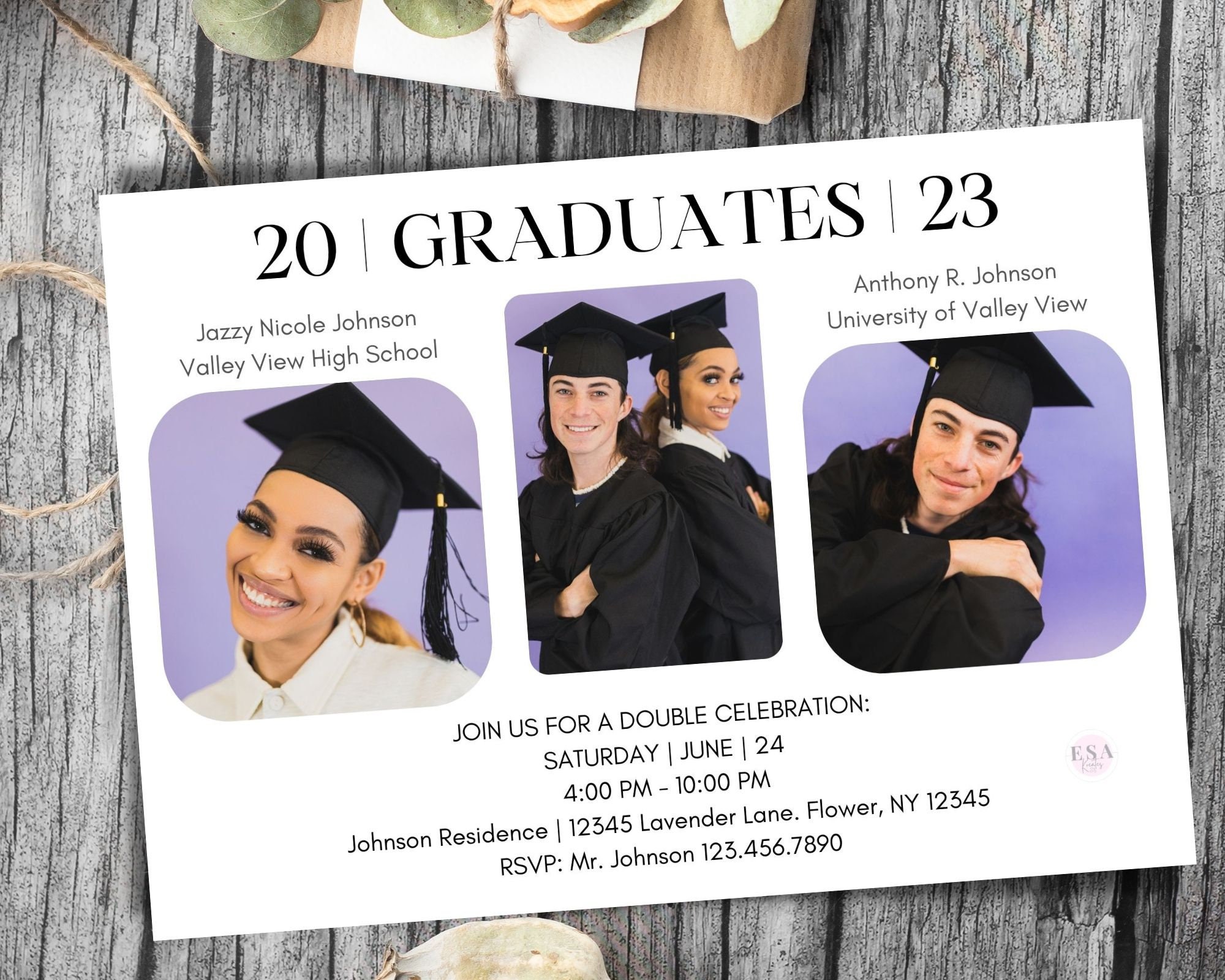Double Graduation Party Invitation Template: Photo Collage (digital ...