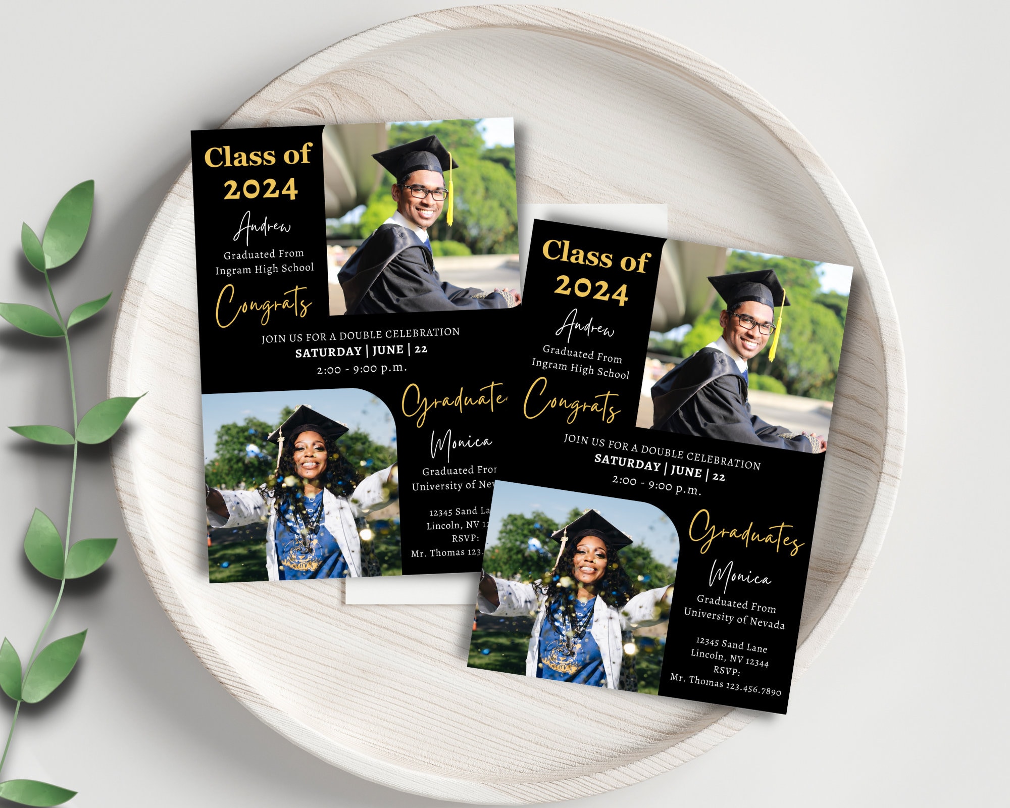 Graduation Party Invitation Template, Two Graduates Invitation With ...