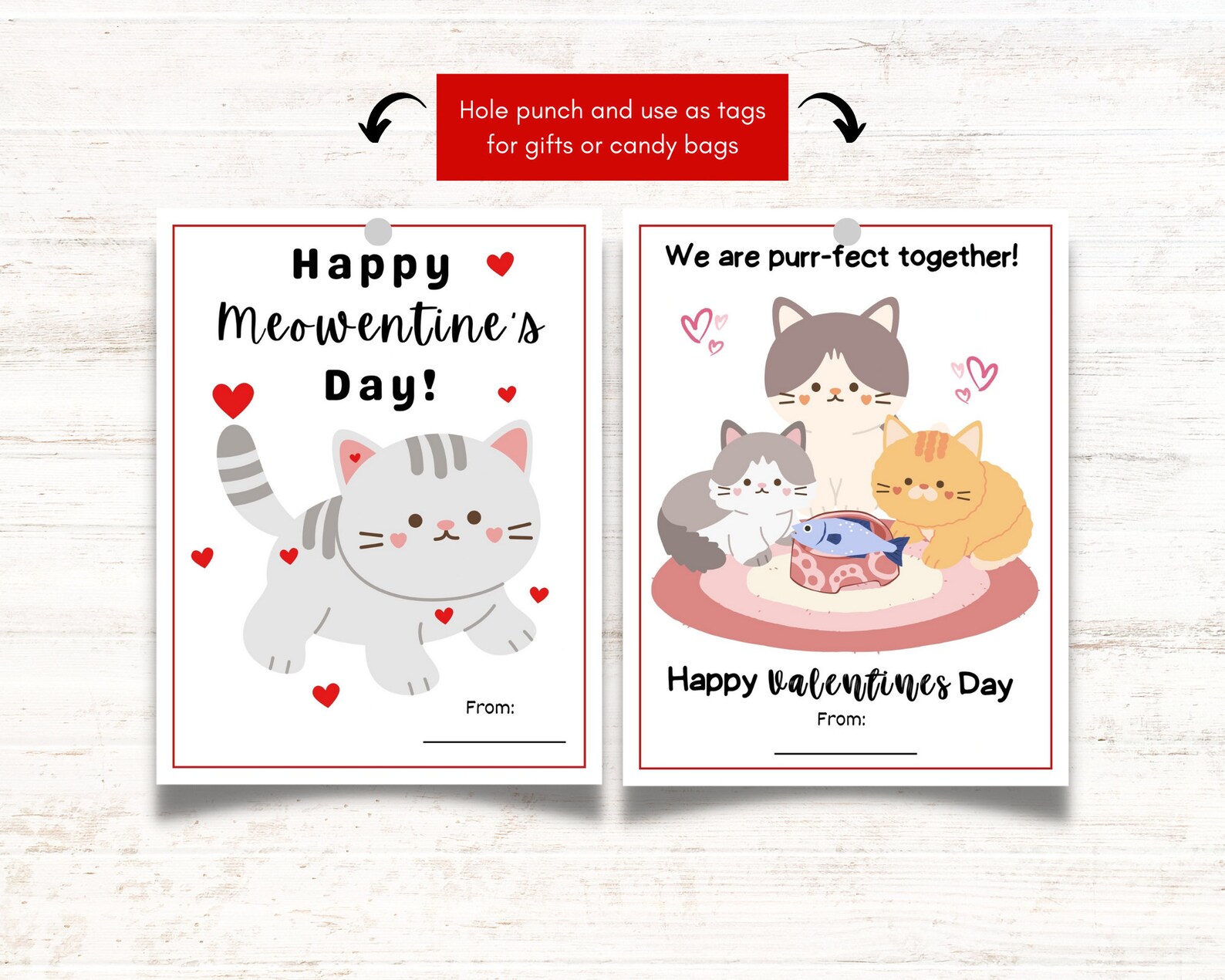 Cat Valentine Card, Valentines Day Card for Kids, Cat Valentine Tag ...