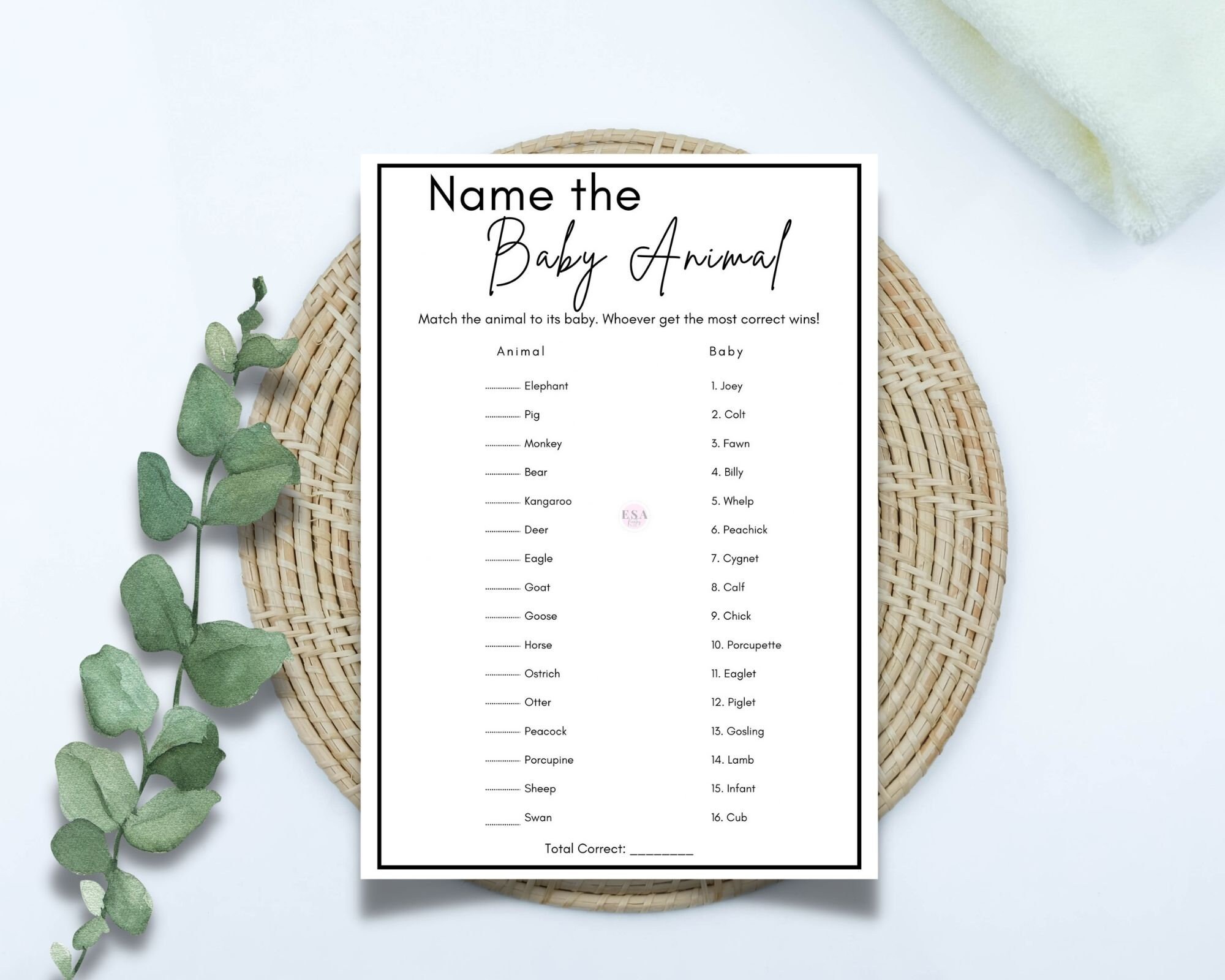 Name the Baby Animal Game: Minimalist Baby Shower (PDF) - Etsy