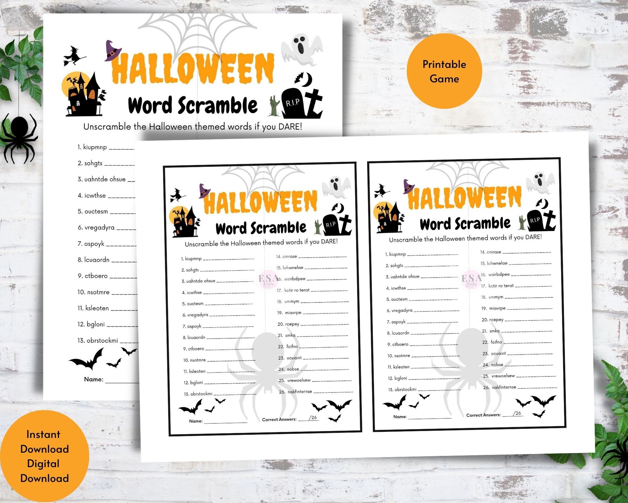 Halloween Word Scramble Game, Printable Halloween Word Game, Printable ...