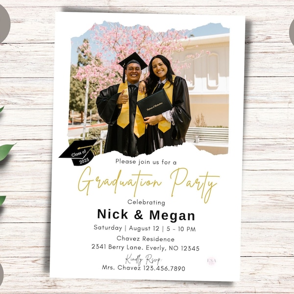 Graduation Party Invitation Template, Two Graduates Invitation With ...