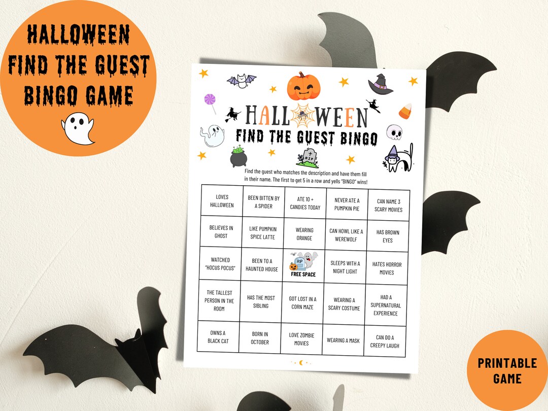 Halloween Find the Guest Bingo Game: Printable Party Icebreaker (PDF ...