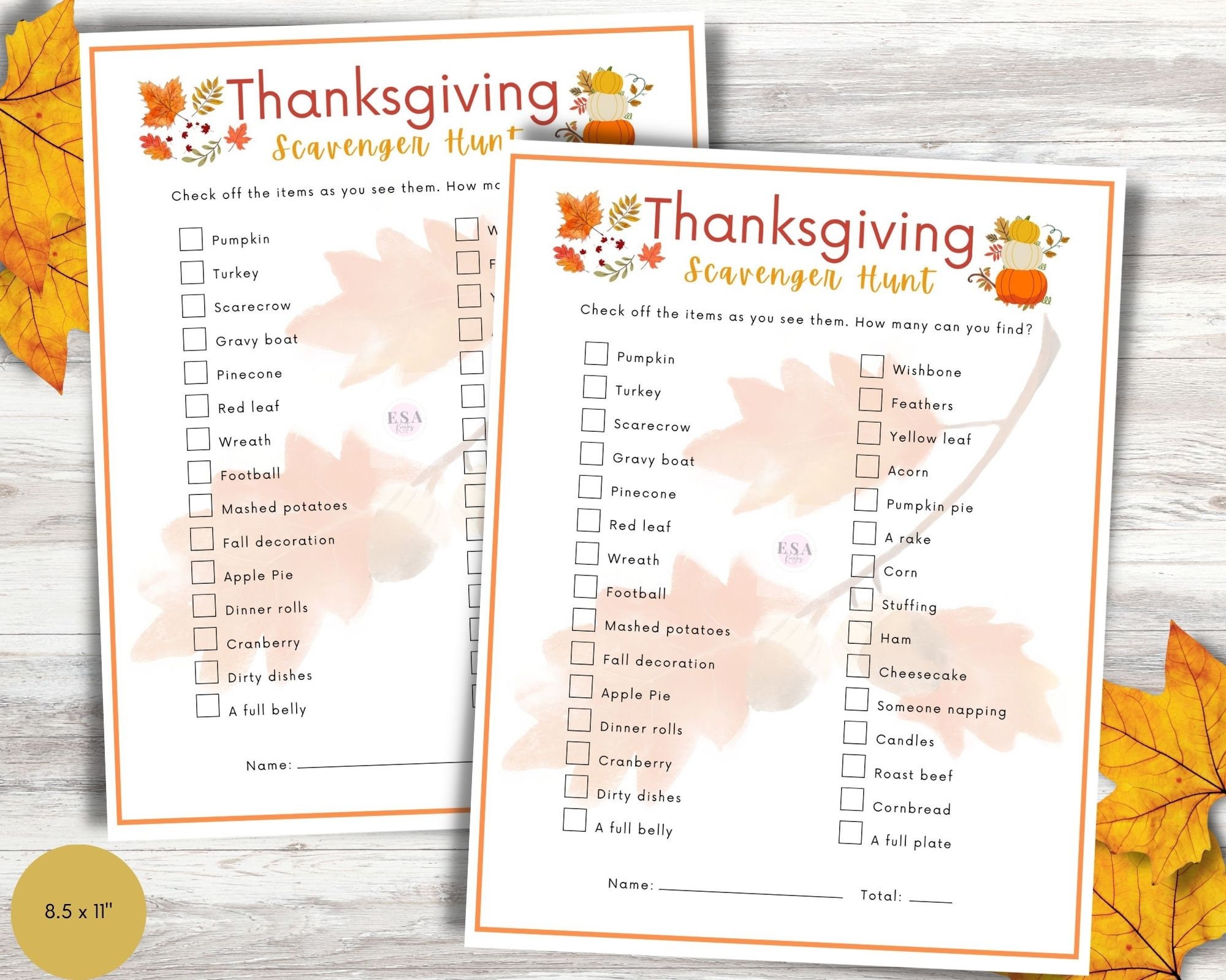 Scavenger Hunt Thanksgiving Game, Printable Scavenger Hunt Game ...