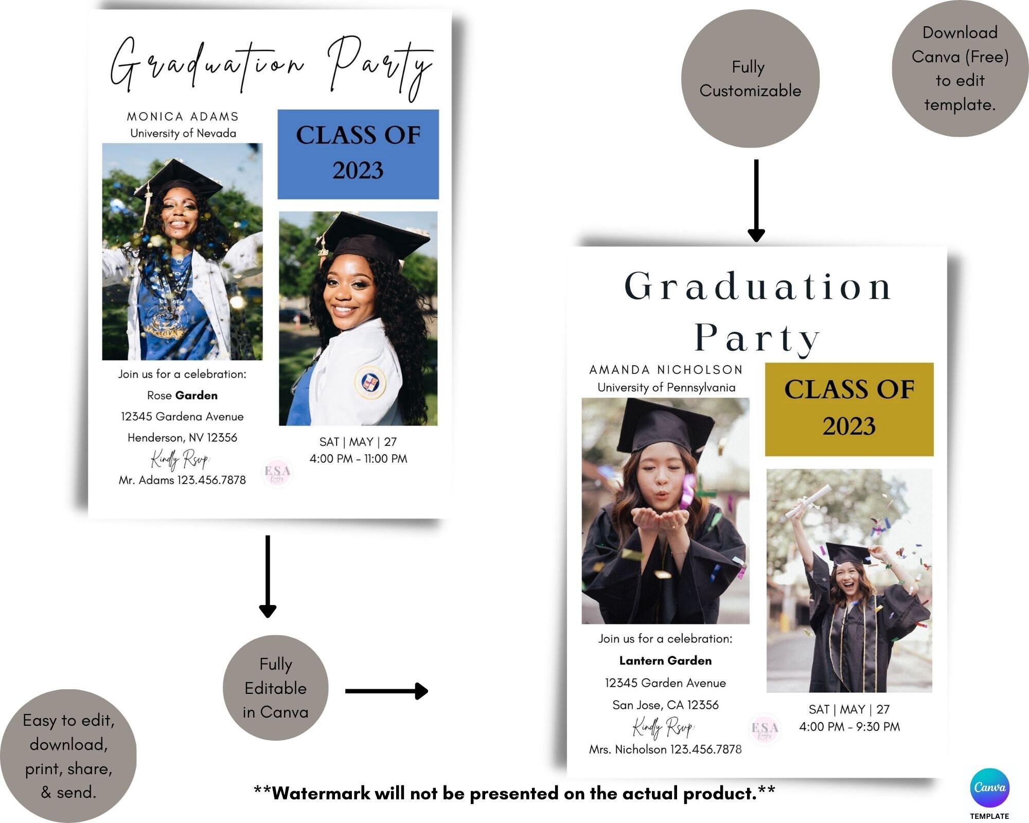 Graduation Party Invitation Template, Graduate Invitation With Multiple ...