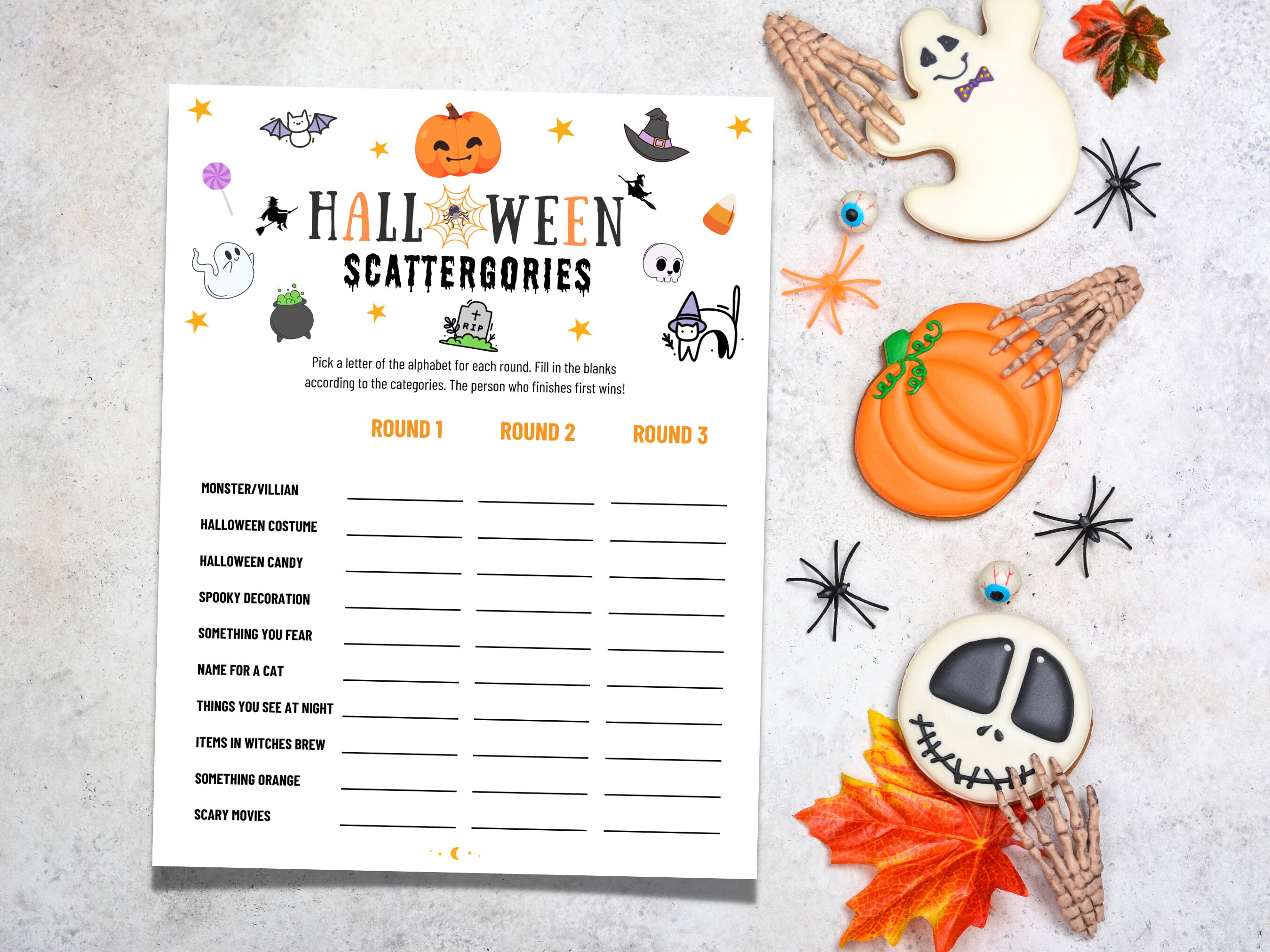 Halloween Scattergories Game, Scatterfories for Kids and Adults ...