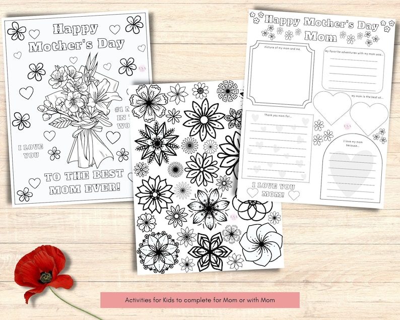 Printable Mother's Day Coloring Card & Mom Questionnaire (digital ...