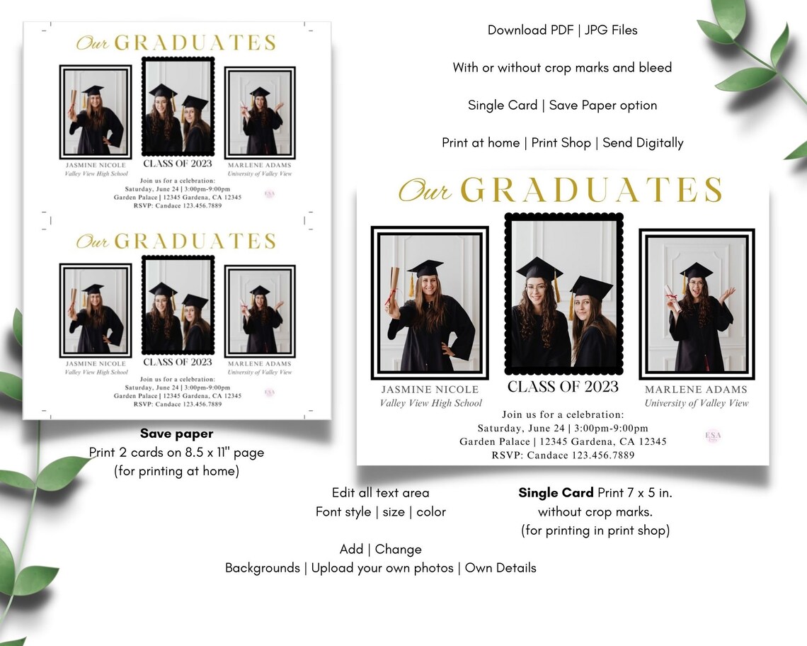 Graduation Party Invitation Template, Two Graduates Invitation With ...