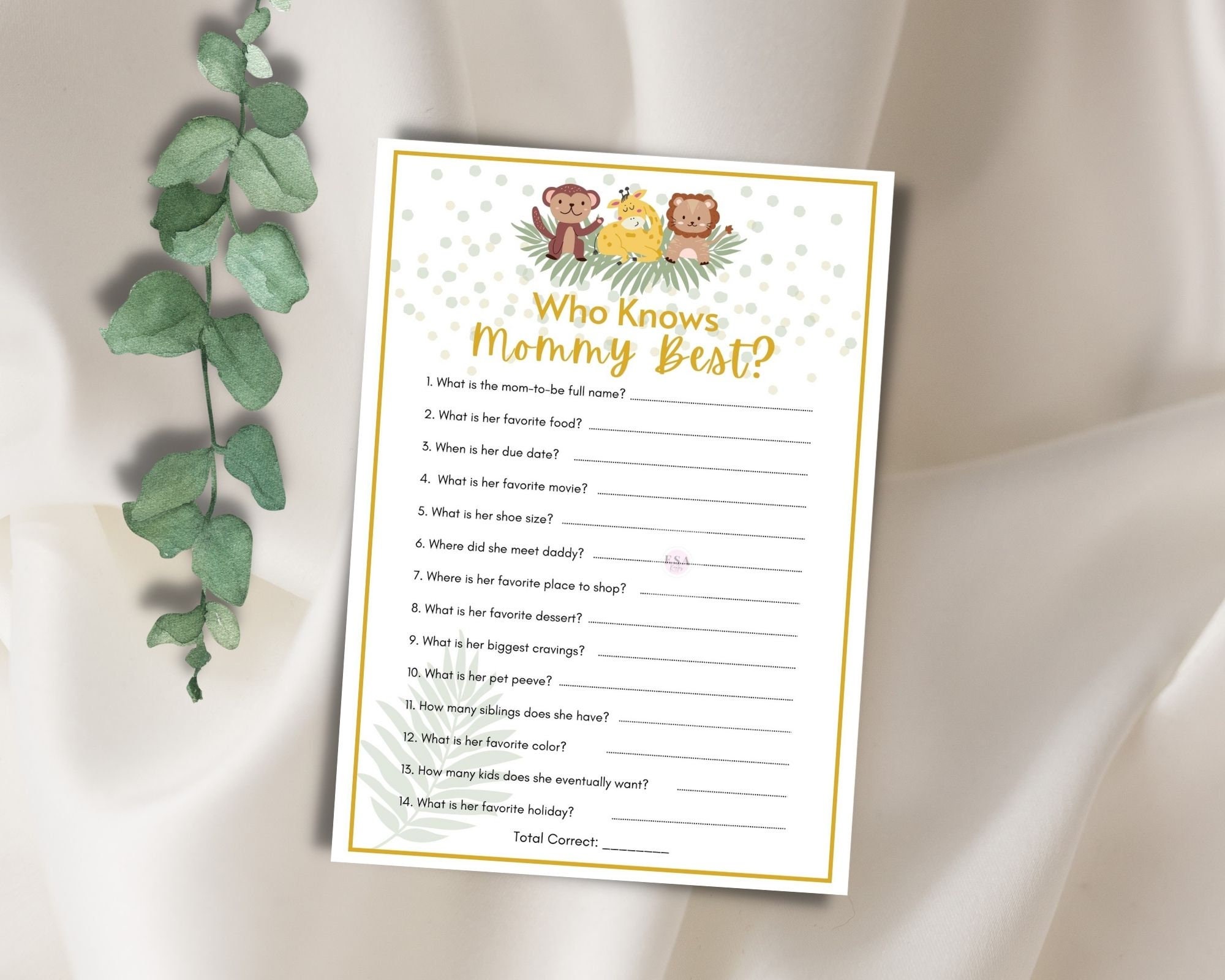 Who Knows Mommy Best Game, Mommy Questionnaire Game, Safari Baby Shower ...