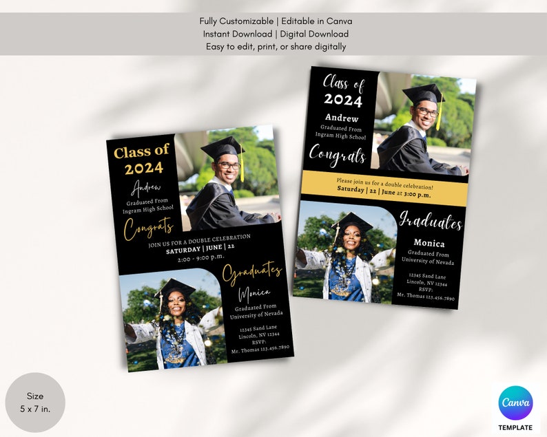 Graduation Party Invitation Template, Two Graduates Invitation With ...