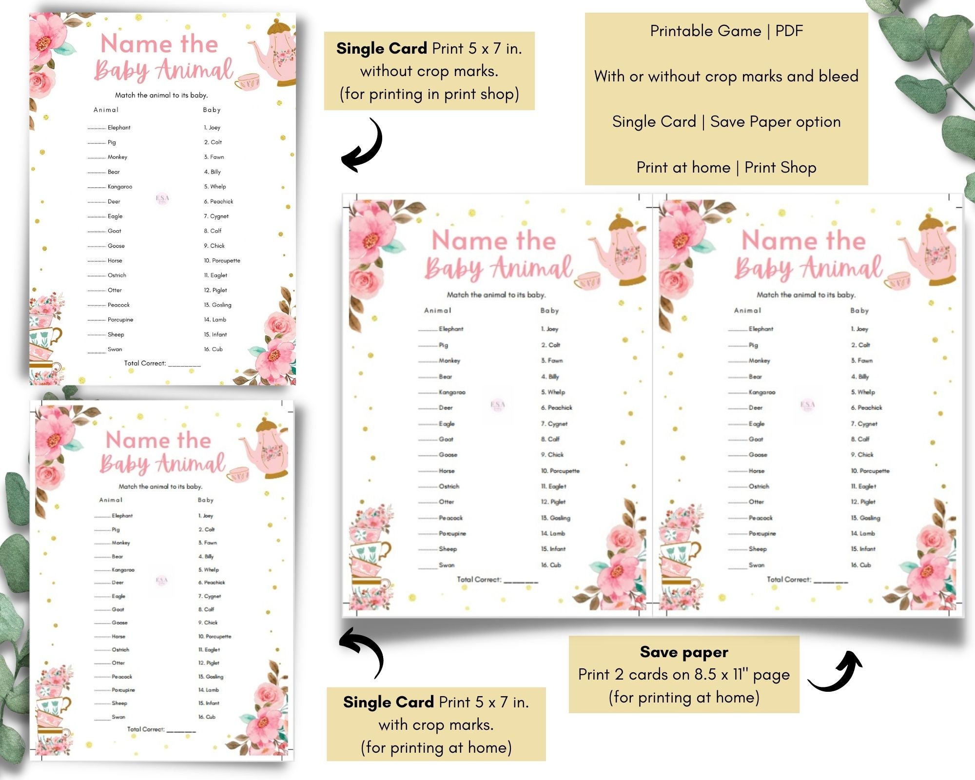 Name the Baby Animal Game: Floral Tea Party Baby Shower (PDF) - Etsy