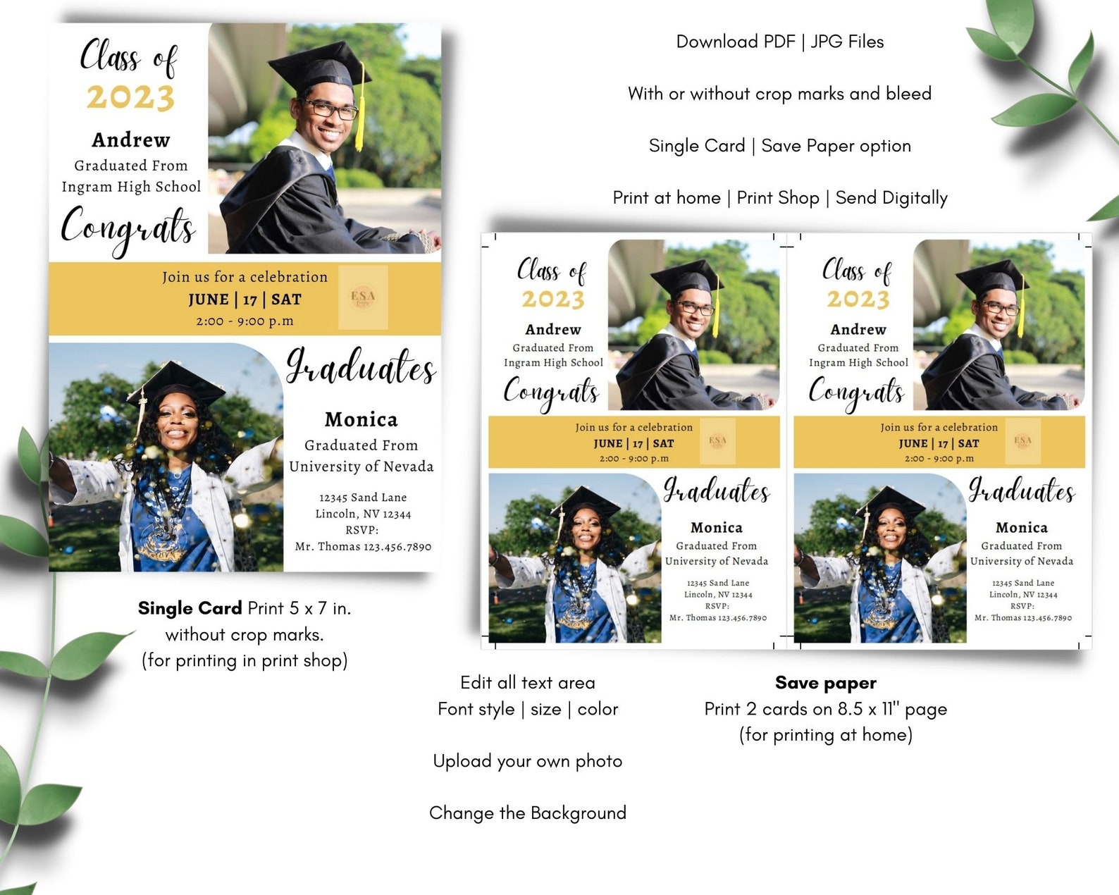 Graduation Party Invitation Template Two Graduates Invitation - Etsy