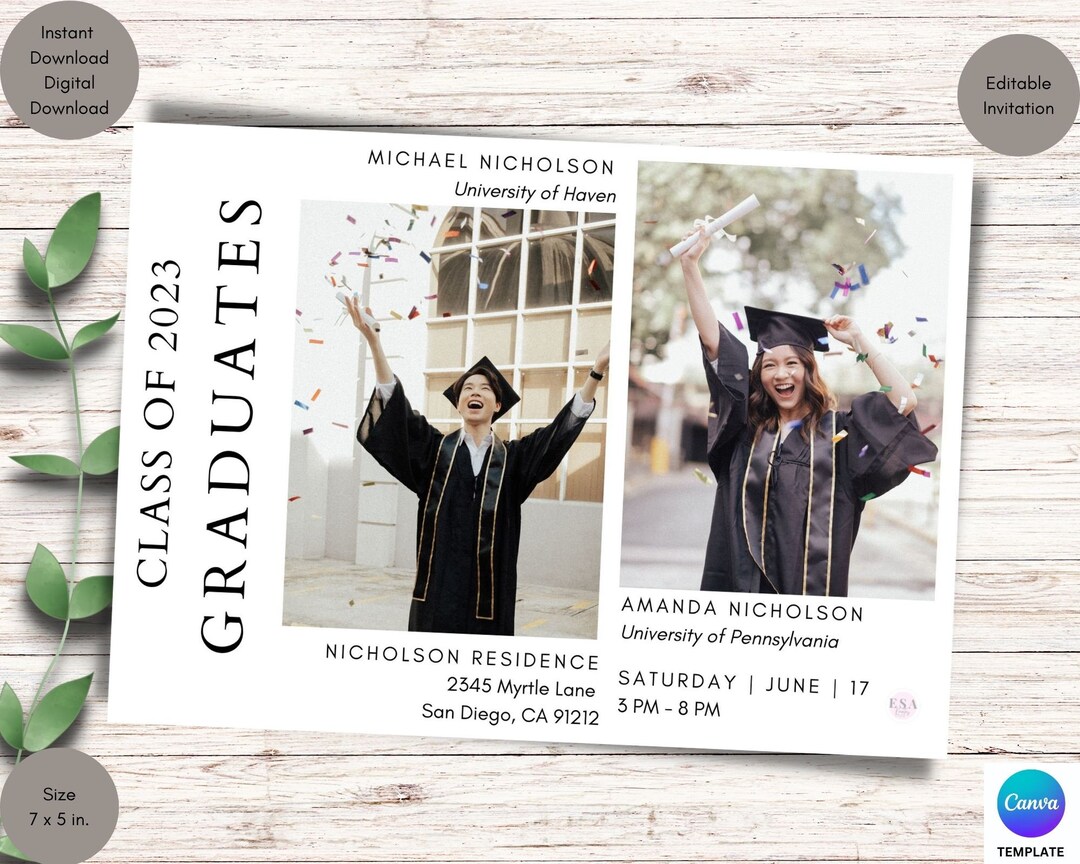 Graduation Party Invitation Template, Two Graduates Invitation With ...