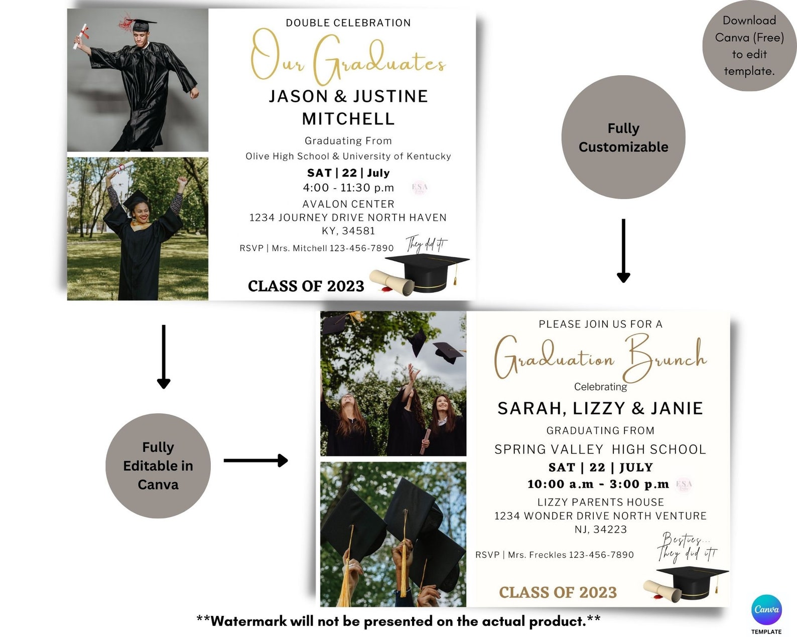 Graduation Party Invitation Template Two Graduates Invitation - Etsy