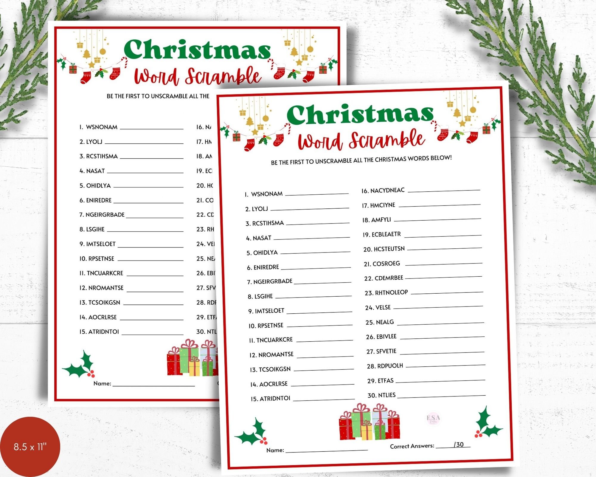 Word Scramble, Christmas Word Scramble, Christmas Word Game, Christmas ...