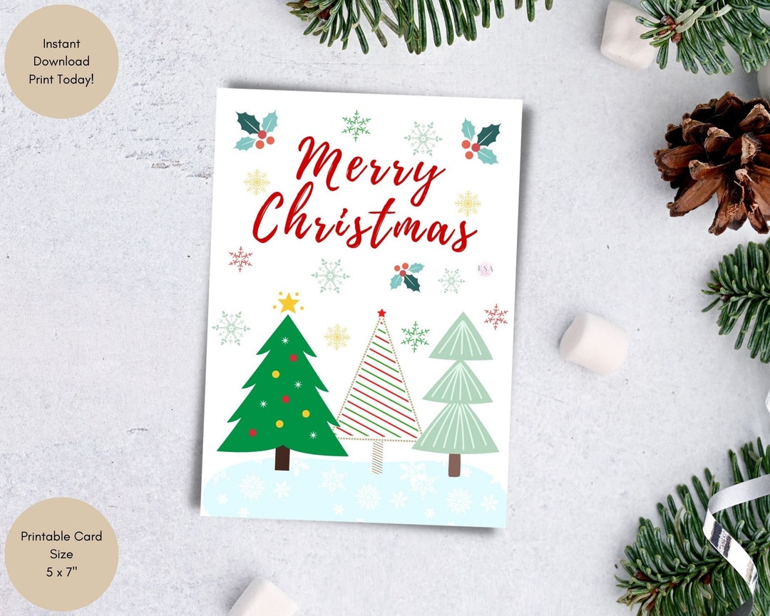 Merry Christmas Card, Printable Christmas Tree Card, Christmas Greeting ...