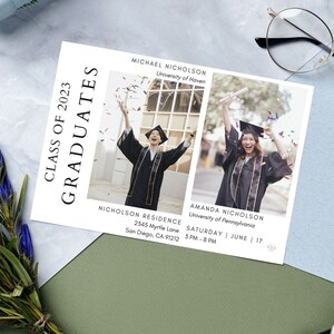 Graduation Party Invitation Template, Two Graduates Invitation With ...
