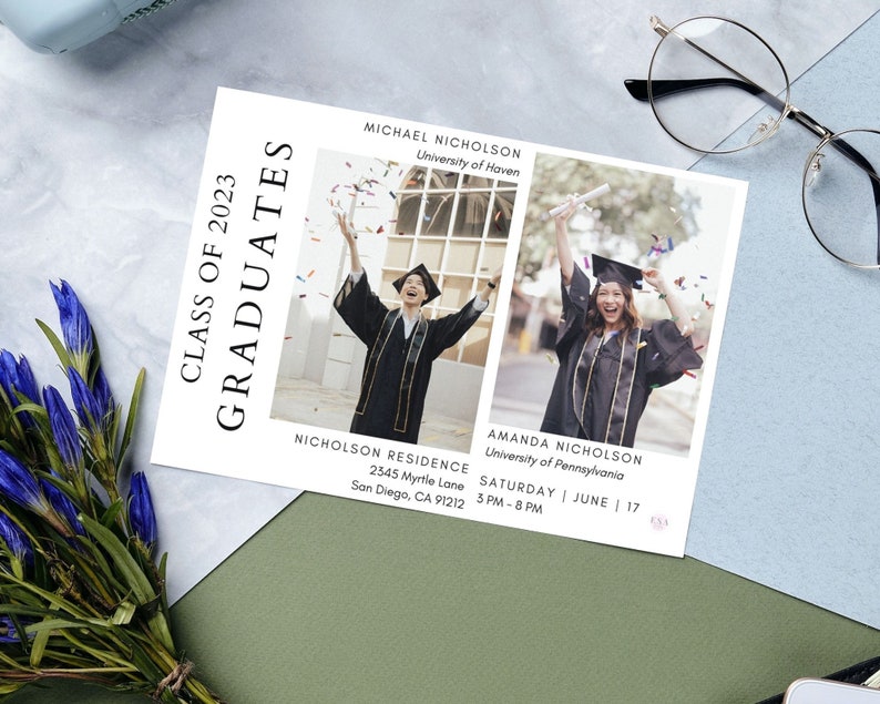 Graduation Party Invitation Template, Two Graduates Invitation With ...