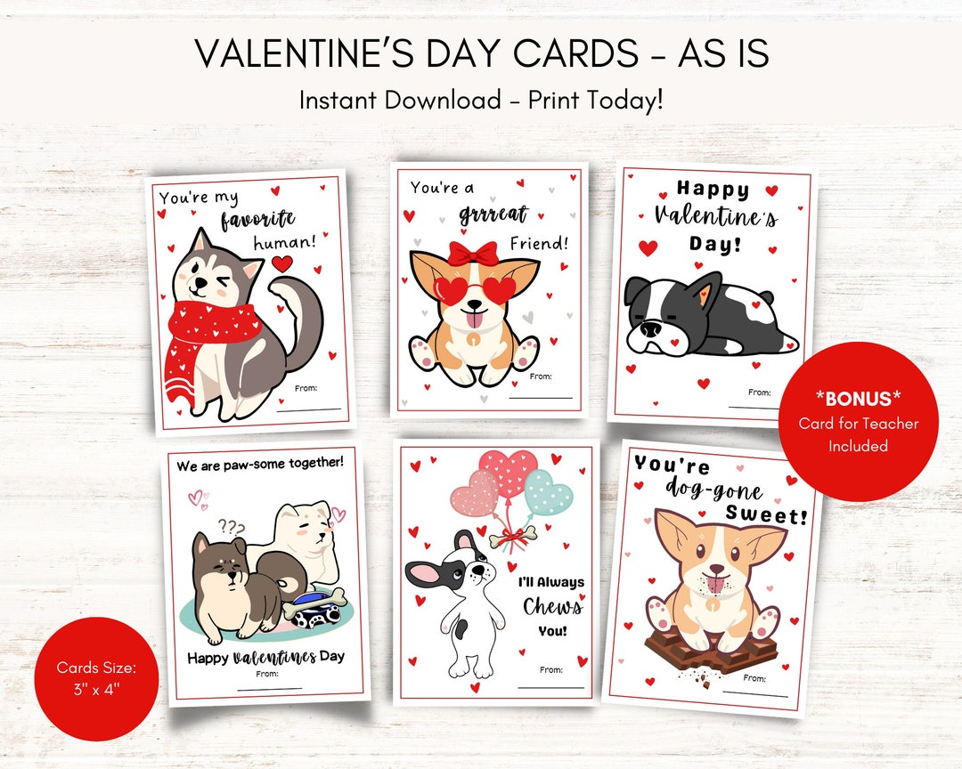 Dog Valentine Card, Valentines Day Card for Kids, Dog Valentine Tag ...