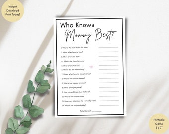 Who Knows Mommy Best Game, Greenery Minimalist Baby Shower Game ...