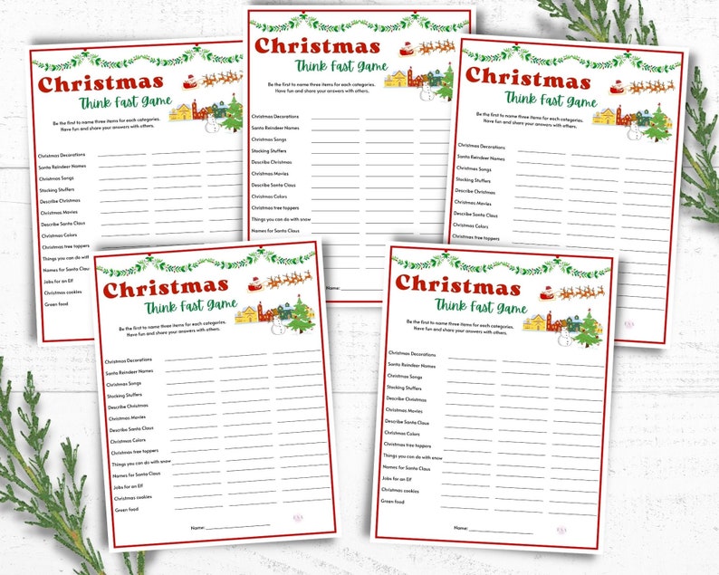 Christmas Think Fast Game: Printable Party Activity (PDF) - Etsy