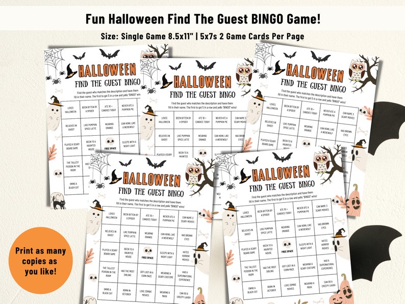 Halloween Find the Guest Bingo Game, Halloween Party Games, Printable ...