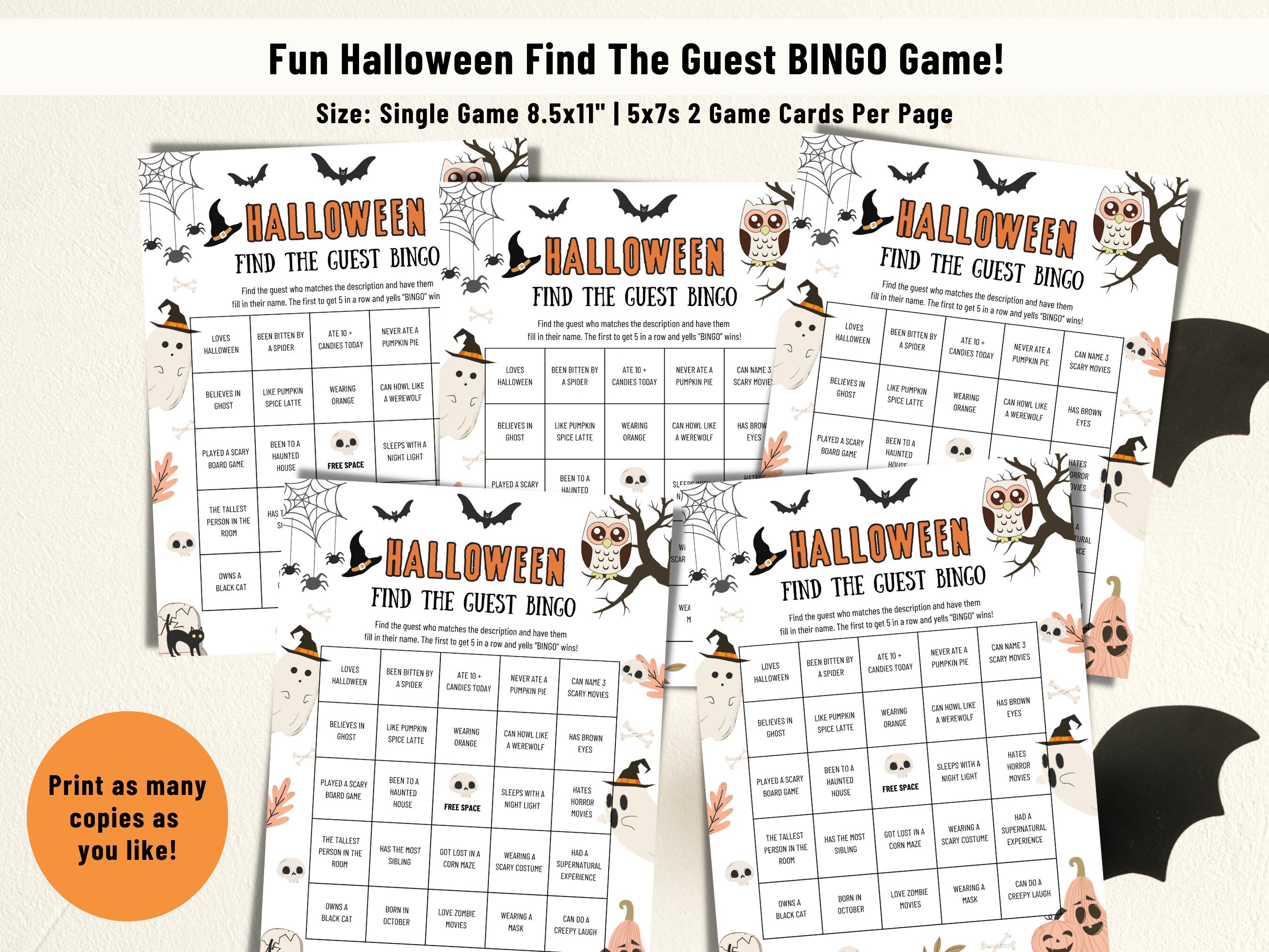 Halloween Find the Guest Bingo Game, Halloween Party Games, Printable ...
