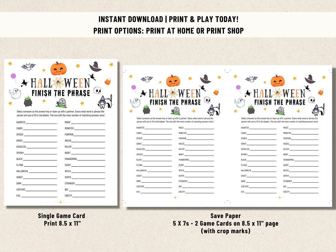 Halloween Finish the Phrase Halloween Games for Kids and - Etsy
