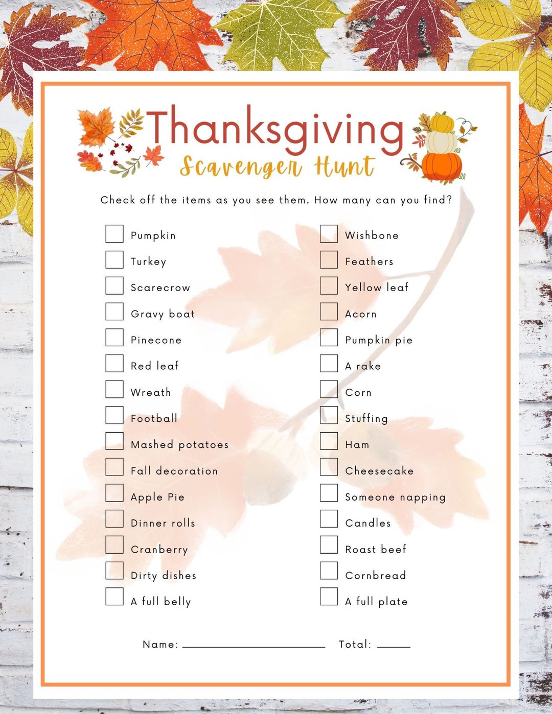 Scavenger Hunt Thanksgiving Game Printable Thanksgiving Game - Etsy