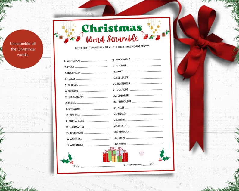 Christmas Word Scramble Game: Printable Holiday Activity (PDF) - Etsy