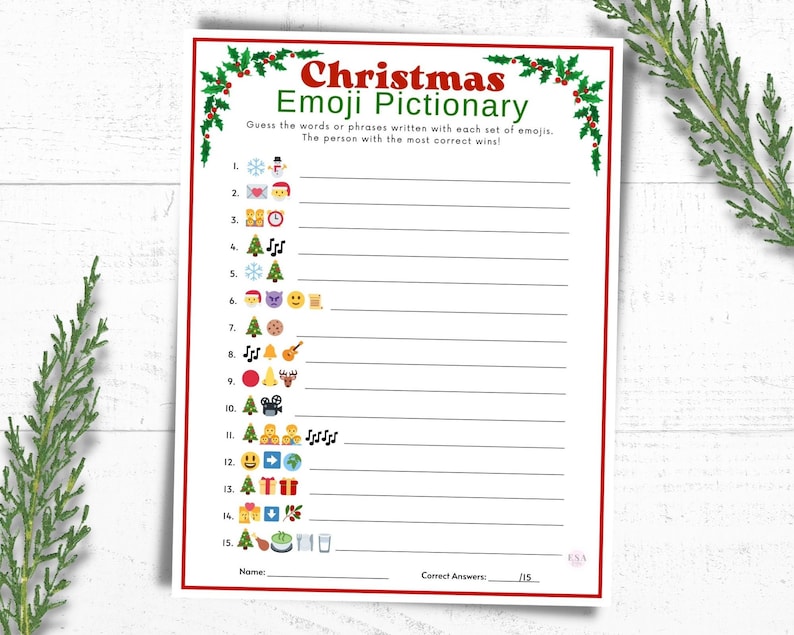 Christmas Emoji Pictionary Game: Printable Holiday Activity (PDF) - Etsy