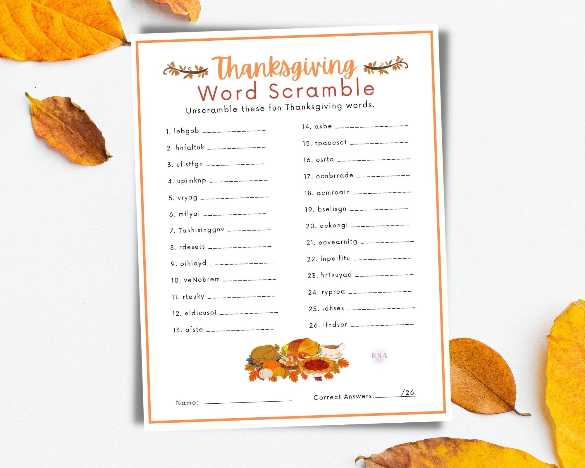 Thanksgiving Word Scramble Game: Printable Family Activity (PDF) - Etsy