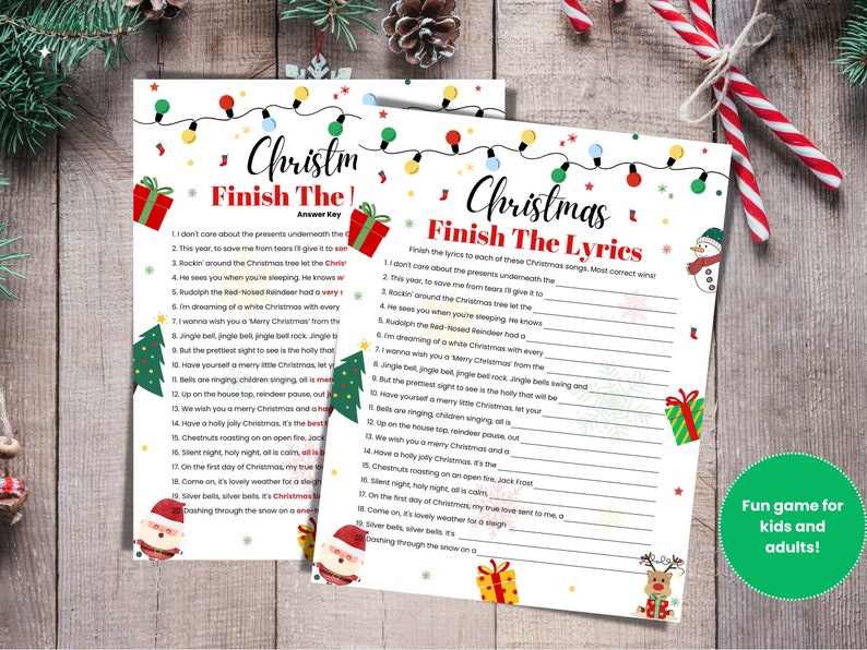 Christmas Song Lyrics Game: Holiday Party Printable (PDF) - Etsy