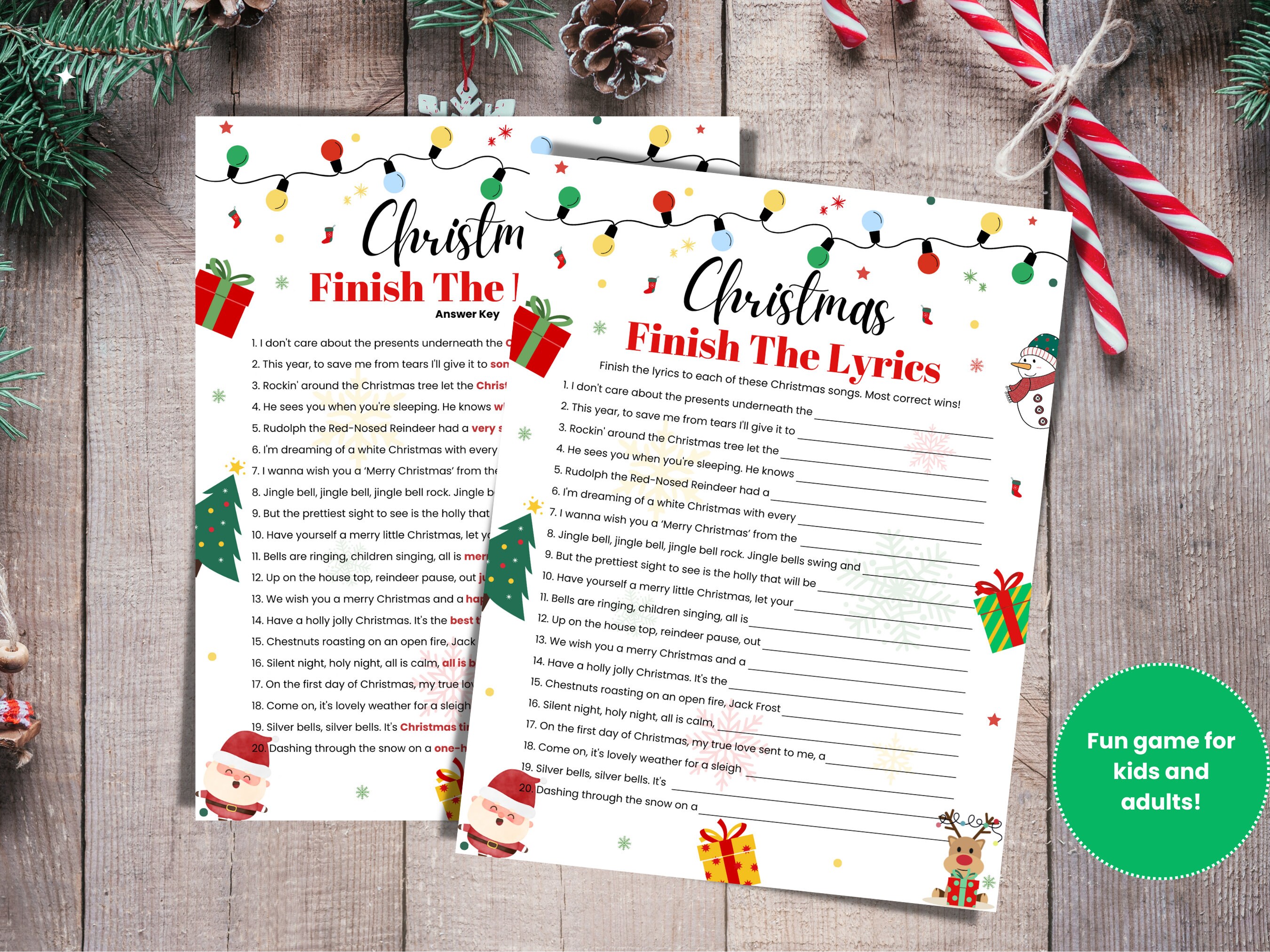 Christmas Song Game, Finish the Lyrics, Christmas Song Trivia Game ...