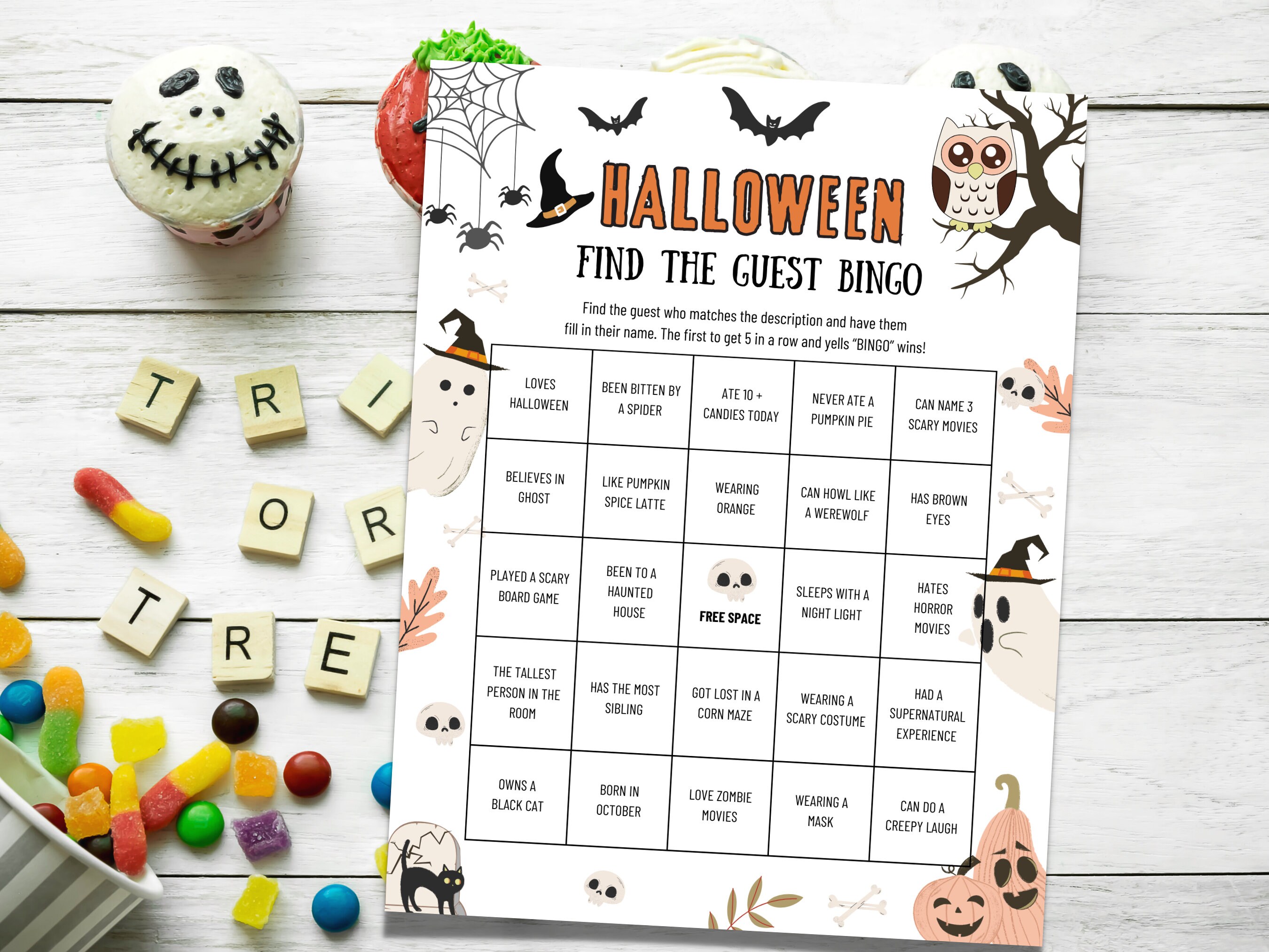 Halloween Find the Guest Bingo Game, Halloween Party Games, Printable ...